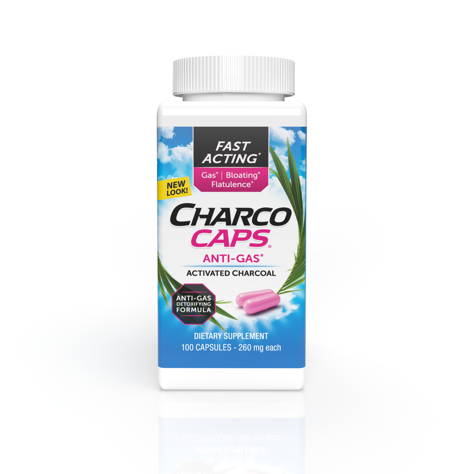 CharcoCaps Activated Charcoal Detoxifying Gas Relief 100 Count Capsule